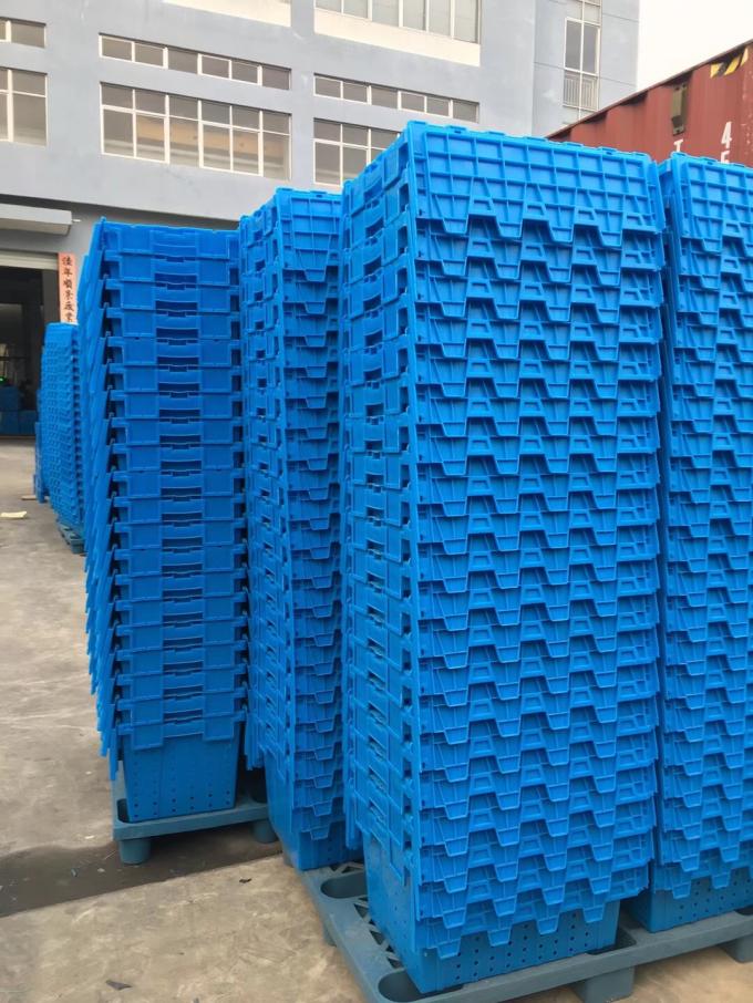 Stack And Nest Plastic Mesh Container With Attached Lids 600*400*360mm